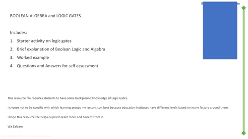 Boolean Algebra - Lesson Notes, Worked Examples, Q&As | Teaching Resources