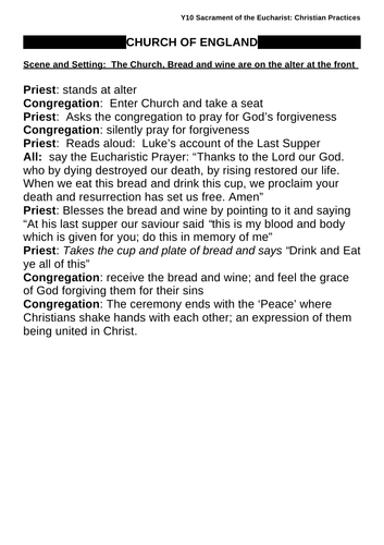 EUCHARIST HOLY COMMUNION | Teaching Resources