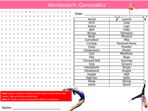 Gymnastics Wordsearch Sheet Starter Activity Keywords Cover Homework PE ...