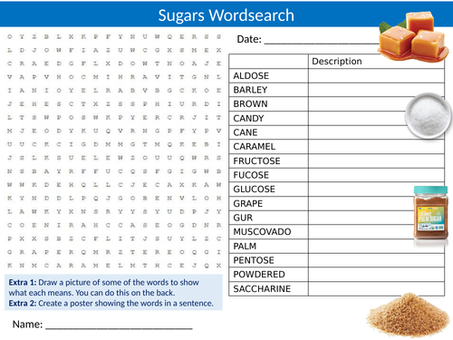 2 x Sugar Wordsearch Sheet Starter Activity Keywords Cover Homework ...