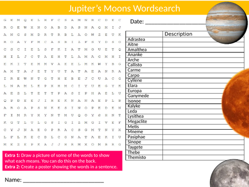 Moons of Jupiter Wordsearch Sheet Starter Activity Keywords Cover ...