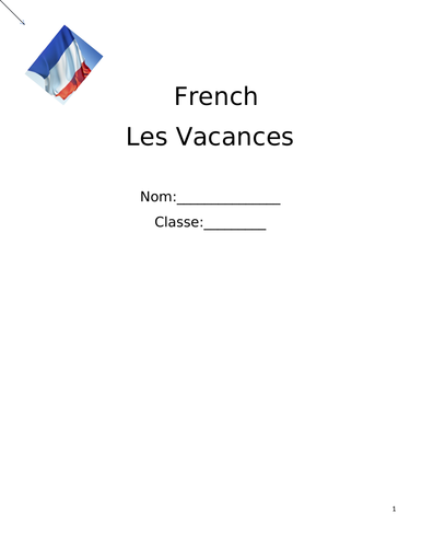 French GCSE revision booklet - Les Vacances | Teaching Resources