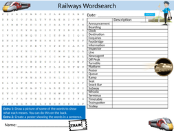 Trains & Railways Wordsearch Sheet Starter Activity Keywords Cover ...