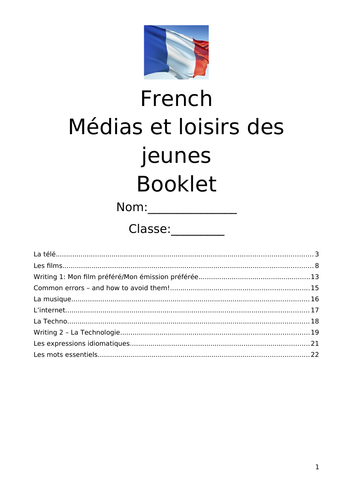French GCSE revision resource - Media and Leisure Activities | Teaching ...