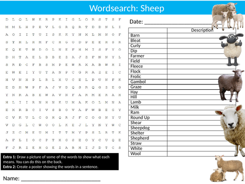 Sheep #2 Wordsearch Puzzle Sheet Keywords Settler Starter Cover Lesson ...