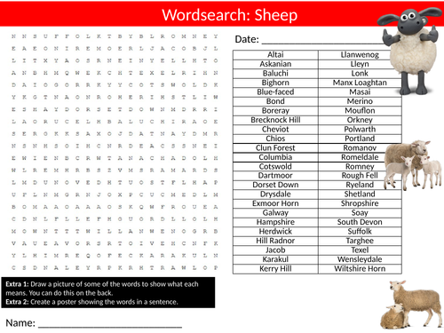 2 x Sheep Wordsearch Puzzle Sheet Keywords Settler Starter Cover Lesson ...