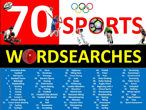 70 x Wordsearch PE Sports Starter Settler Literacy Activity Homework ...
