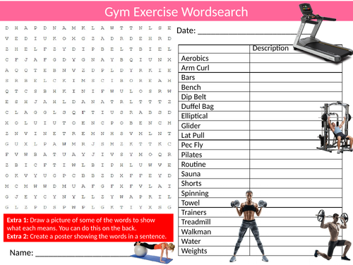 Gym Exercise #2 Wordsearch PE Sports Starter Settler Activity Homework ...