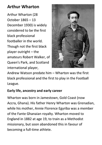Arthur Wharton Handout | Teaching Resources