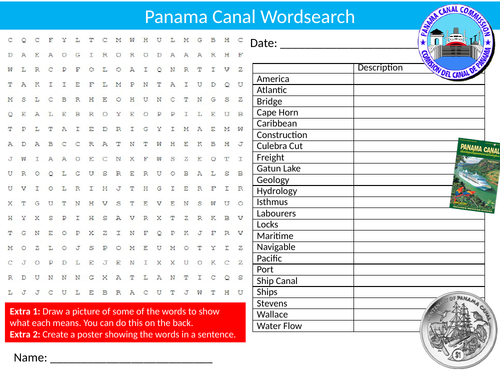 The Panama Canal Wordsearch Starter Settler Activity Homework Cover ...
