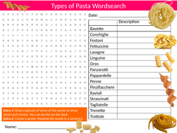 Types of Pasta #3 Wordsearch Starter Settler Activity Homework Cover ...