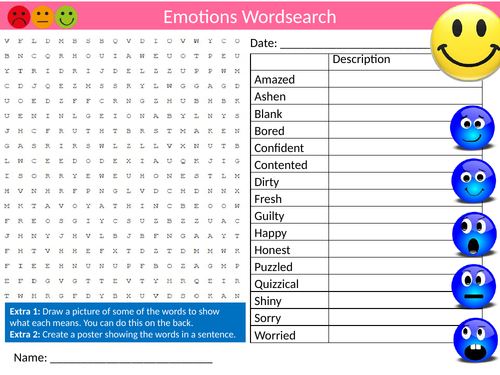 Emotions #2 Wordsearch Starter Settler Activity Homework Cover Lesson ...