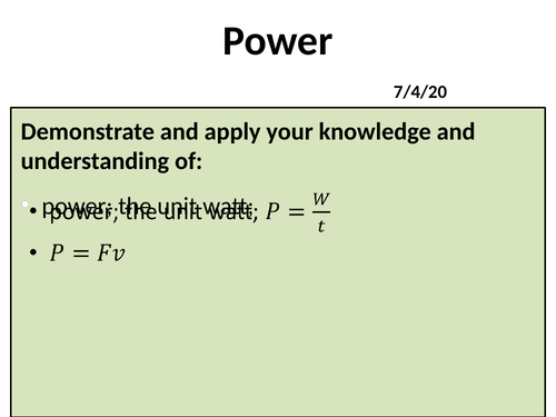 Energy & Power - A level Physics (OCR A) | Teaching Resources