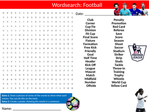 10 x Football Soccer Wordsearch Starter Settler Activity Homework Cover ...