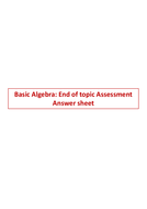 Basic Algebra: End of topic assessment | Teaching Resources