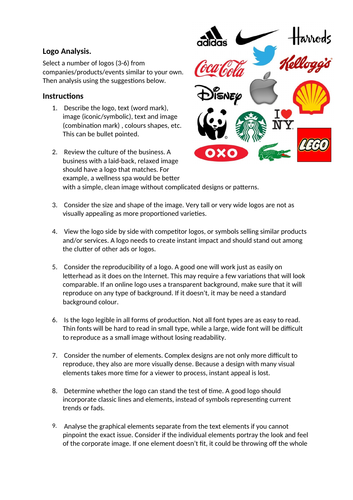 Logo Analysis Worksheet | Teaching Resources
