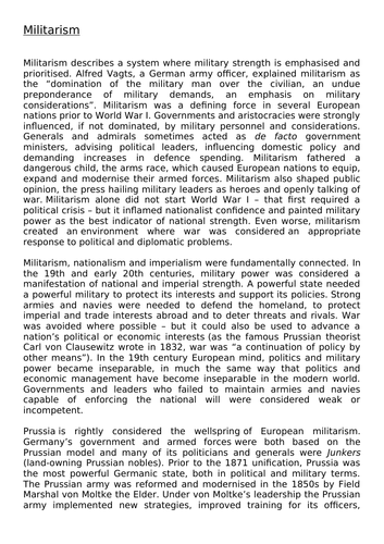 Militarism as a cause of WWI | Teaching Resources