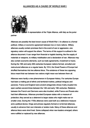 Alliances as a cause of WWI | Teaching Resources