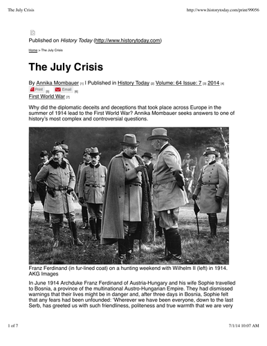 Assassination of Franz Ferdinand - short term cause of WWI | Teaching ...