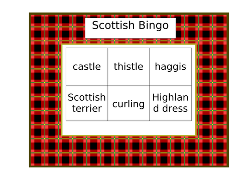 Traditional Scottish Culture bingo, matching game and dominoes ...