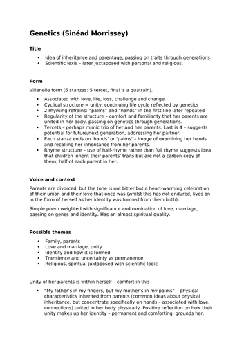 Genetics (Sinéad Morrissey): Poem Analysis | Teaching Resources