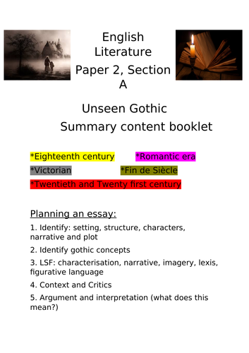 English Lit, OCR, Unseen Gothic, Paper 2 | Teaching Resources