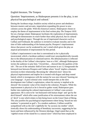 The Tempest, OCR A-level, Student Essays | Teaching Resources