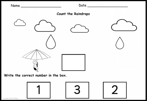 Counting Count Numbers Raindrops to 10 Worksheets | Teaching Resources