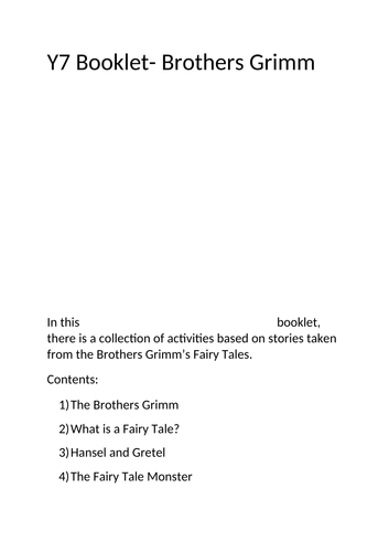 Grimm's Fairy Tales- Booklet | Teaching Resources