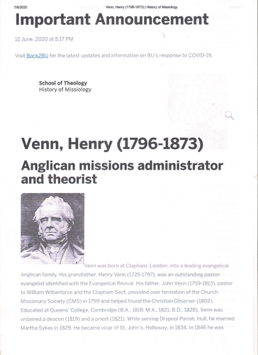 Henry Venn (1796-1873) Church Missionary Society | Teaching Resources