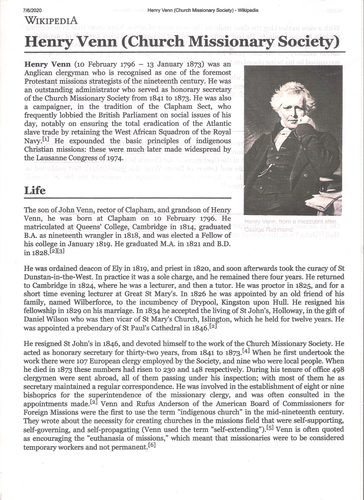 Henry Venn (1796-1873) Church Missionary Society | Teaching Resources