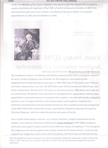 Henry Venn (1796-1873) Church Missionary Society | Teaching Resources