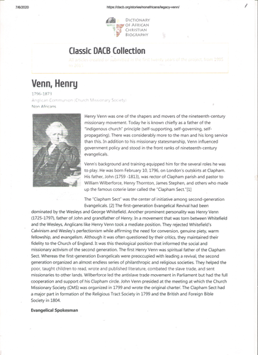 Henry Venn (1796-1873) Church Missionary Society | Teaching Resources