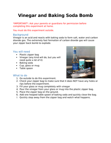 Vinegar and Baking Soda Bomb | Teaching Resources