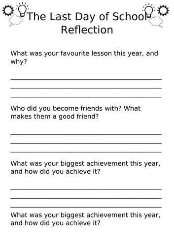 Last Day of School Reflection Writing KS1/2 Activity | Teaching Resources