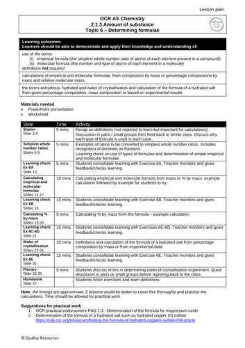 Determining formulae OCR AS Chemistry | Teaching Resources