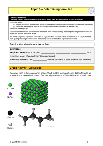 Determining formulae OCR AS Chemistry | Teaching Resources
