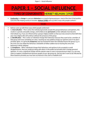 AQA Psychology Paper 1 Revision Guide | Teaching Resources
