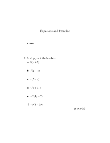Equations and formulae test (with solutions) | Teaching Resources