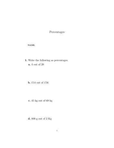Percentages test (with solutions) | Teaching Resources