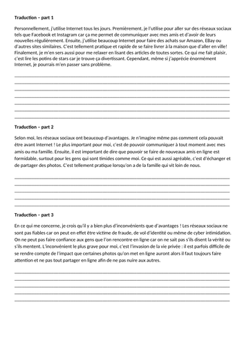 Translation French into English Social Media | Teaching Resources