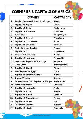 GEOGRAPHY AFRICA COUNTRIES & CAPITAL CITIES | Teaching Resources
