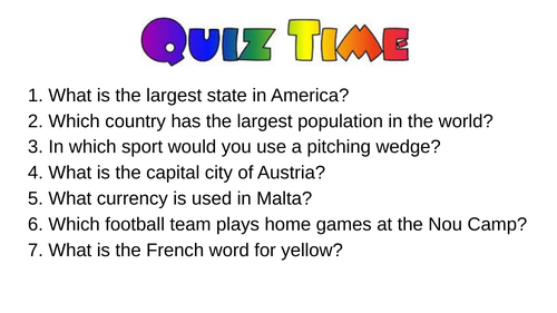 Quiz Time | Teaching Resources