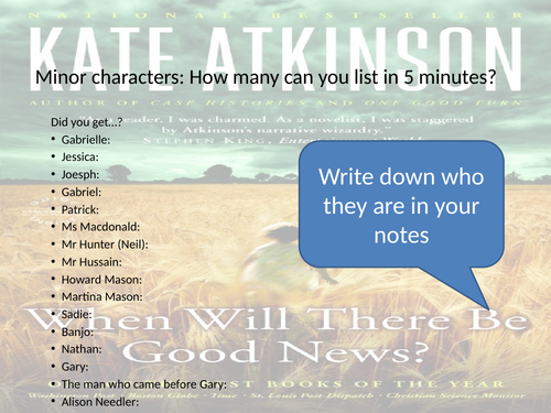 'When Will There be Good News?' by Kate Atkinson. Full scheme of work ...