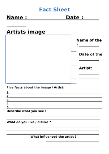 Artist research and evaluation worksheets | Teaching Resources