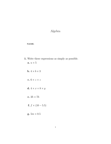 Algebra test (with solutions) | Teaching Resources