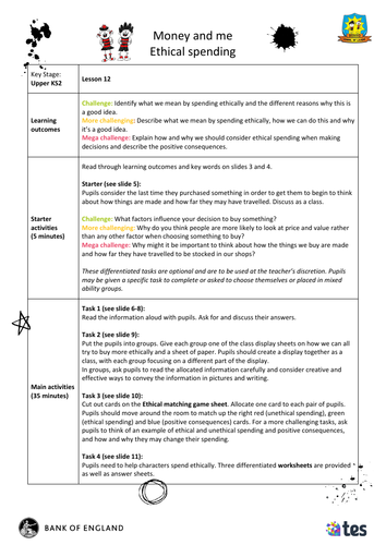 Money and me - Lesson 12: Ethical spending (English curriculum ...