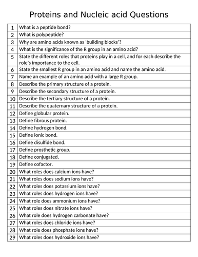 Biology AS level active recall questions | Teaching Resources