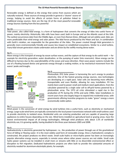 The 10 Most Powerful Renewable Energy Sources - Reading Comprehension ...
