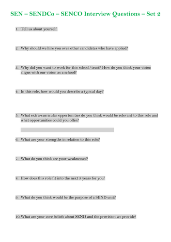 SENDCo - SEN - SENCO Interview Questions - Set 2 | Teaching Resources